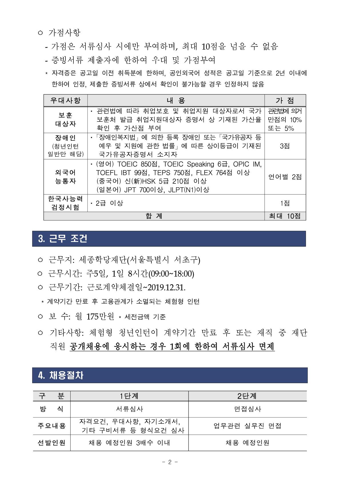 2019년 세종학당재단 청년인턴일반 장애인 채용 공고2